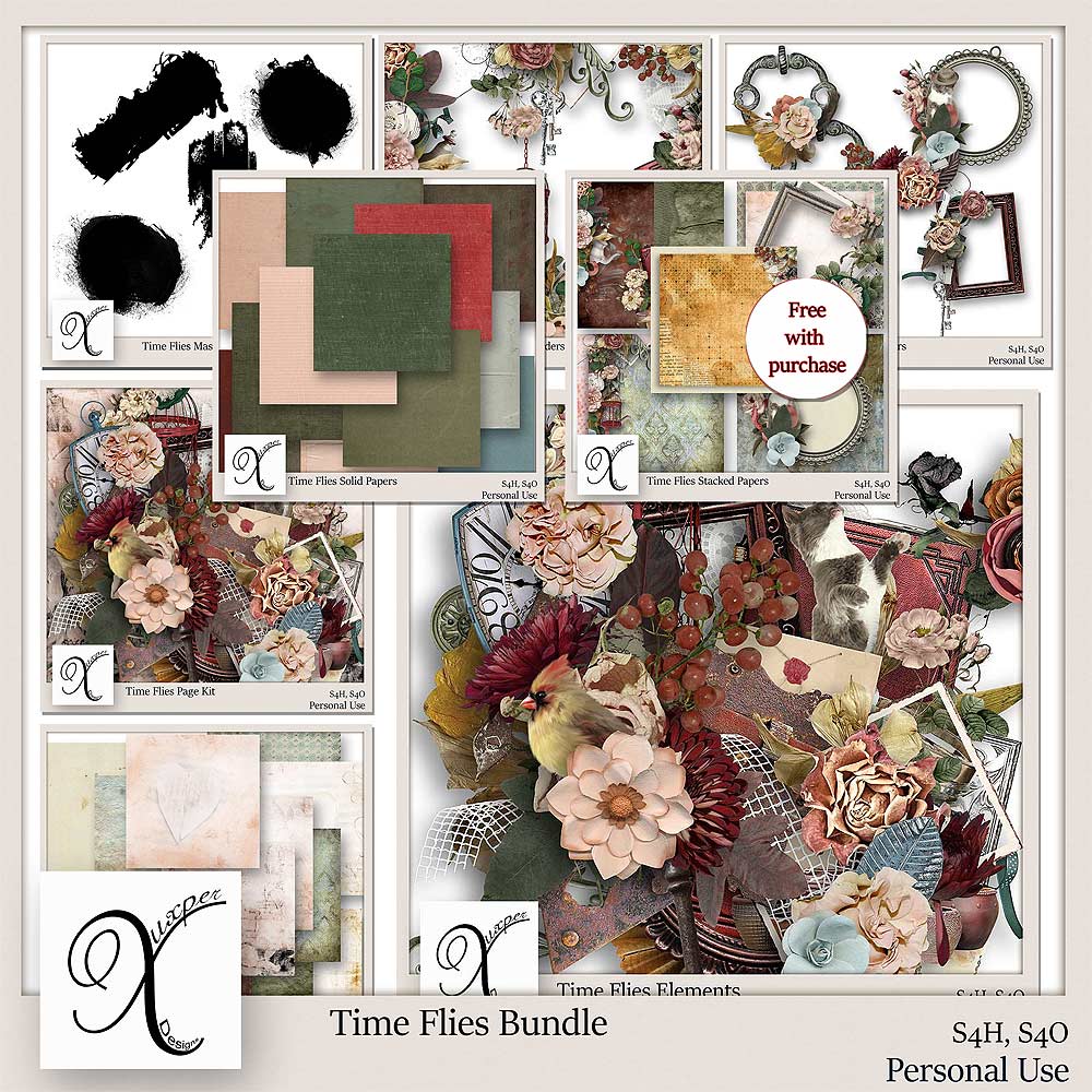 Digital Scrapbook Pack | Time Flies Bonus by Xuxper Designs | Oscraps