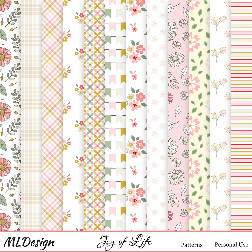 Digital Scrapbook Pack | Joy of Life Pattern Papers by MLDesign | Oscraps
