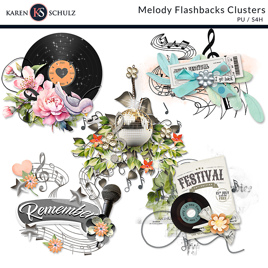 Digital Scrapbook Pack | Melody Flashbacks Clusters by Karen Schulz ...